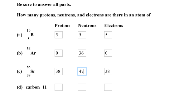 Protons Neutrons And Electrons Of An Element