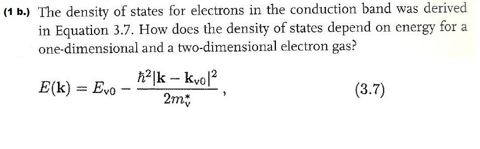 Solved (1 b.) The density of states for electrons in the | Chegg.com