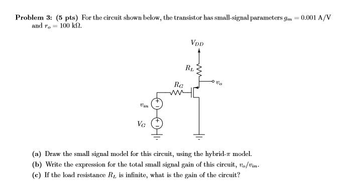 Solved Problem 3: (5 pts) For the circuit shown below, the | Chegg.com