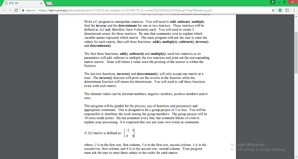 Solved ECE 131 C Secure https://learn unm.edu/bbcs ebdav/pid | Chegg.com