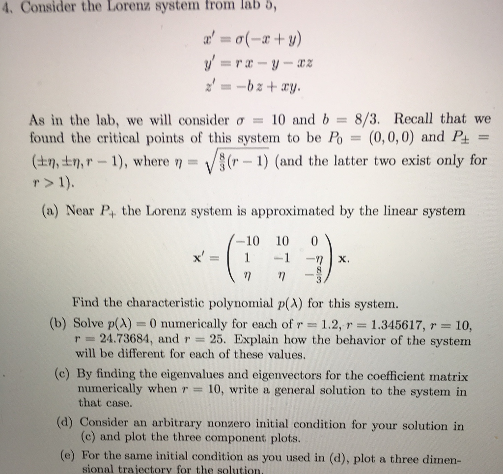 Solved Consider the Lorenz system from lab 5, x' = sigma(-x | Chegg.com