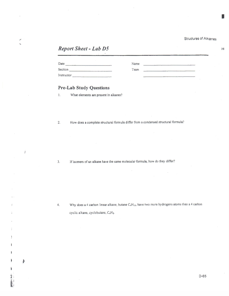 Solved Structures of Aikanes Report Sheet - Lab D5 Date | Chegg.com
