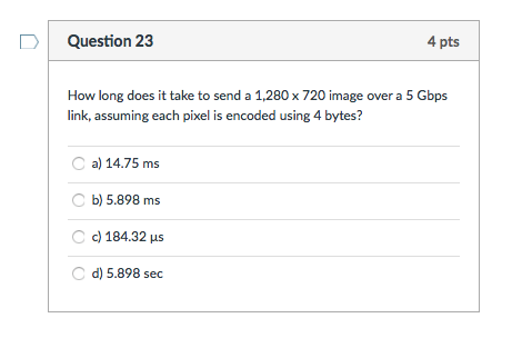 Solved How long does it take to send a 1, 280 times 720 | Chegg.com