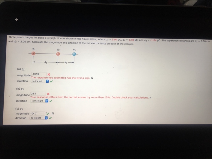 Solved Three point charge lie along a straight line as shown | Chegg.com