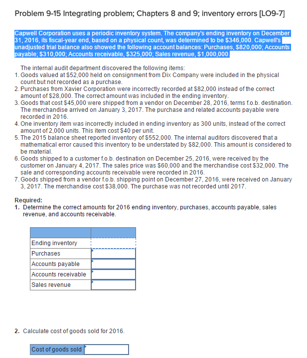 Solved Problem 9-15 Integrating problem; Chapters 8 and 9; | Chegg.com