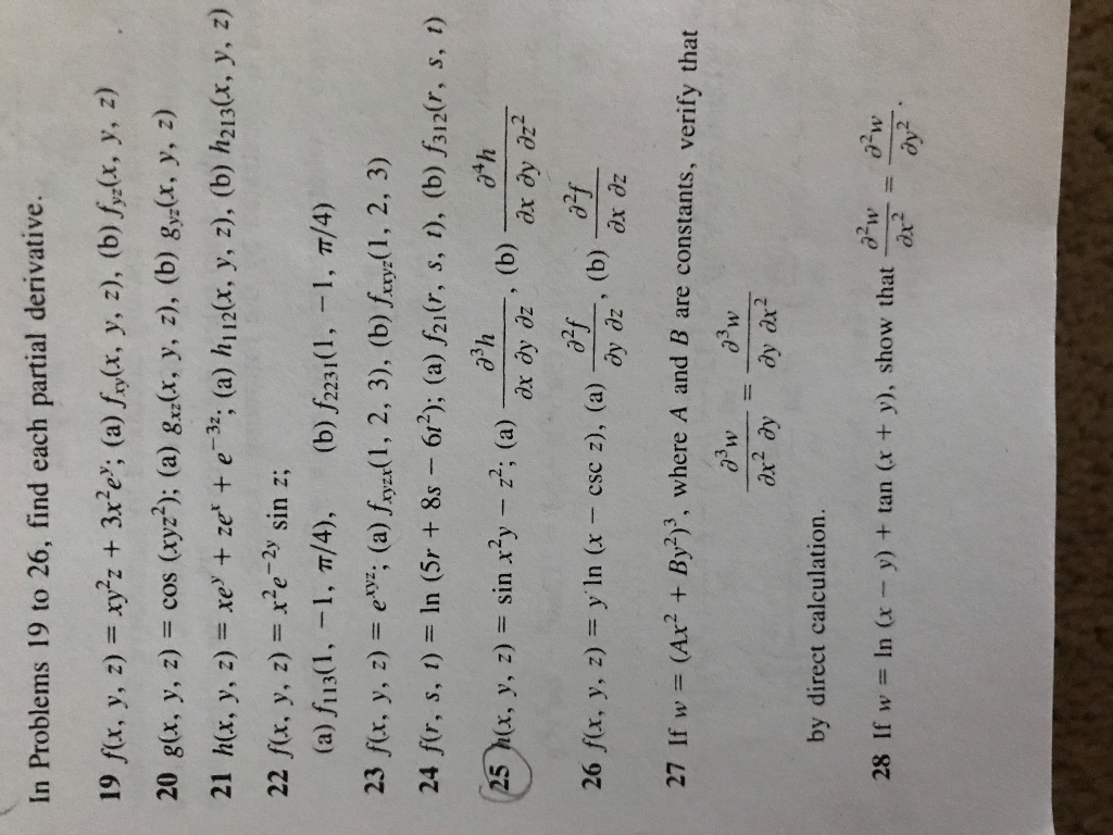 Solved Find each partial derivative. f(x, y, z) = xy^2 z + | Chegg.com