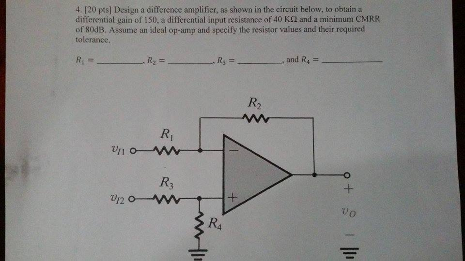 Solved Design a difference amplifier, as shown in the | Chegg.com
