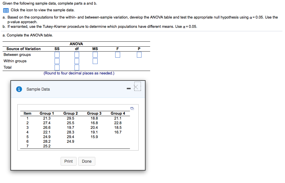 Solved Given the following sample data, complete parts a and | Chegg.com