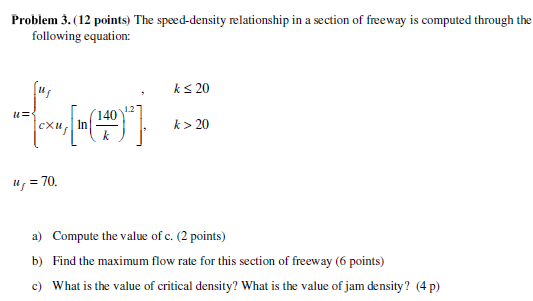 Solved Problem 3.(12 points) The speed-density relationship | Chegg.com