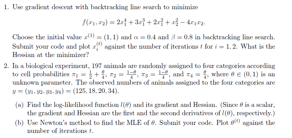 Solved 1 Use Gradient Descent With Backtracking Line Search