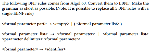 Solved The following BNF rules comes from Algol 60. Convert | Chegg.com