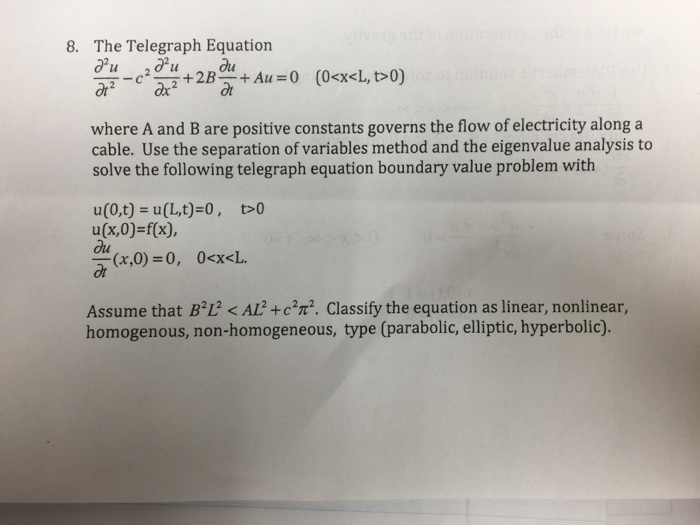 Solved The Telegraph Equation partialderivative^2 | Chegg.com