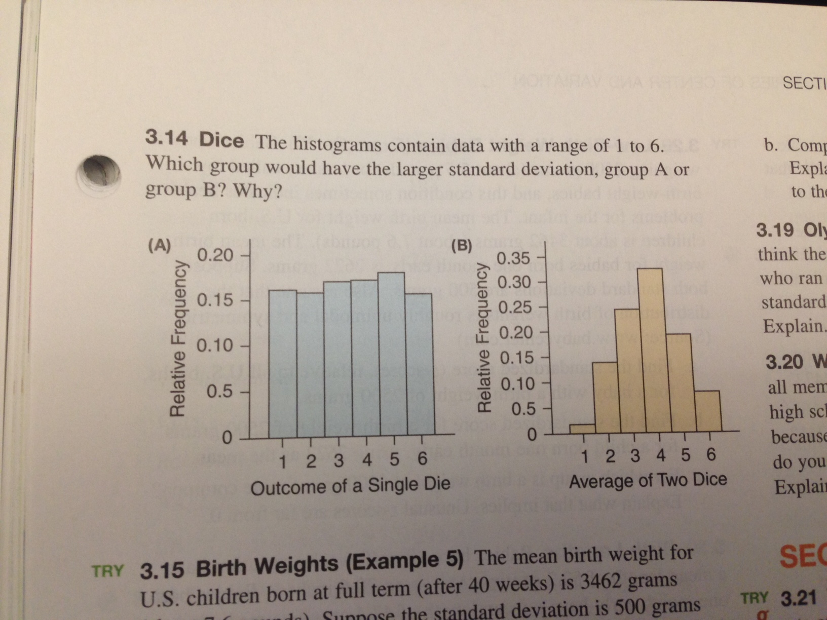 Solved 3.14 Dice The histograms contain data with a range of | Chegg.com