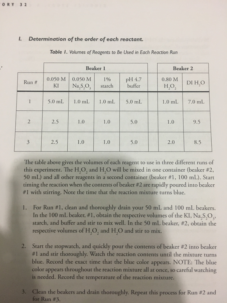 O R Y 3 2 l. Determination of the order of each | Chegg.com