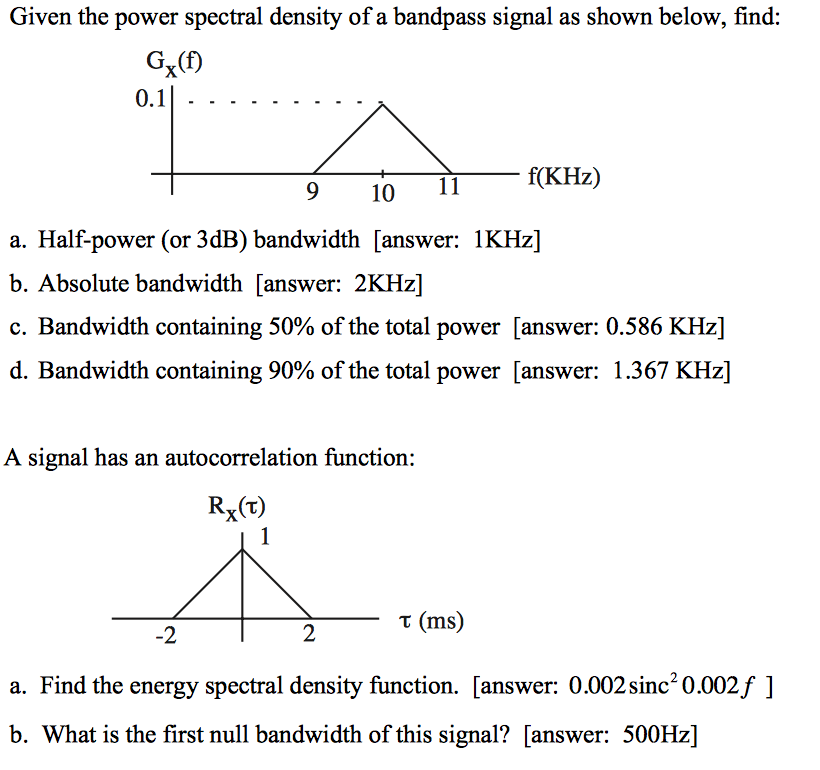 Solved Given The Power Spectral Density Of A Bandpass Signal