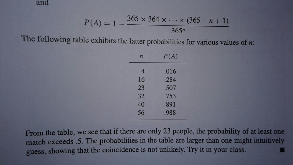 Solved Birthday Problem Suppose that a room contains n | Chegg.com
