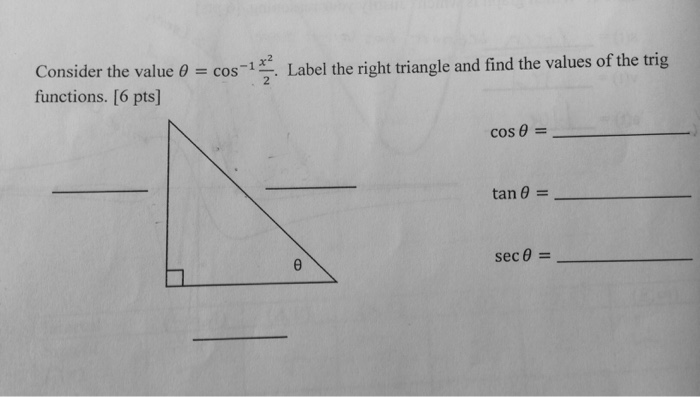 Solved Consider the value theta = cos^-1 x^2/2. Label the | Chegg.com