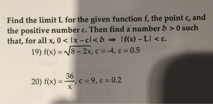 Solved Find the limit L for the given function f, the point | Chegg.com