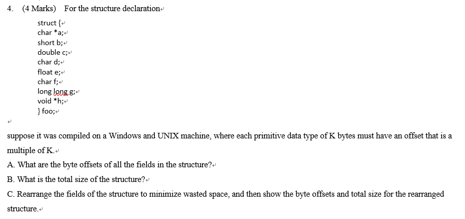 Solved 4 4 Marks For The Structure Declaration Struct
