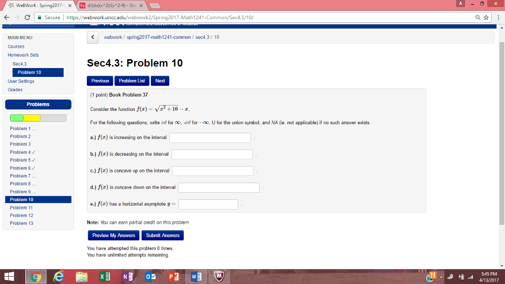 Calculus Archive | April 13, 2017 | Chegg.com