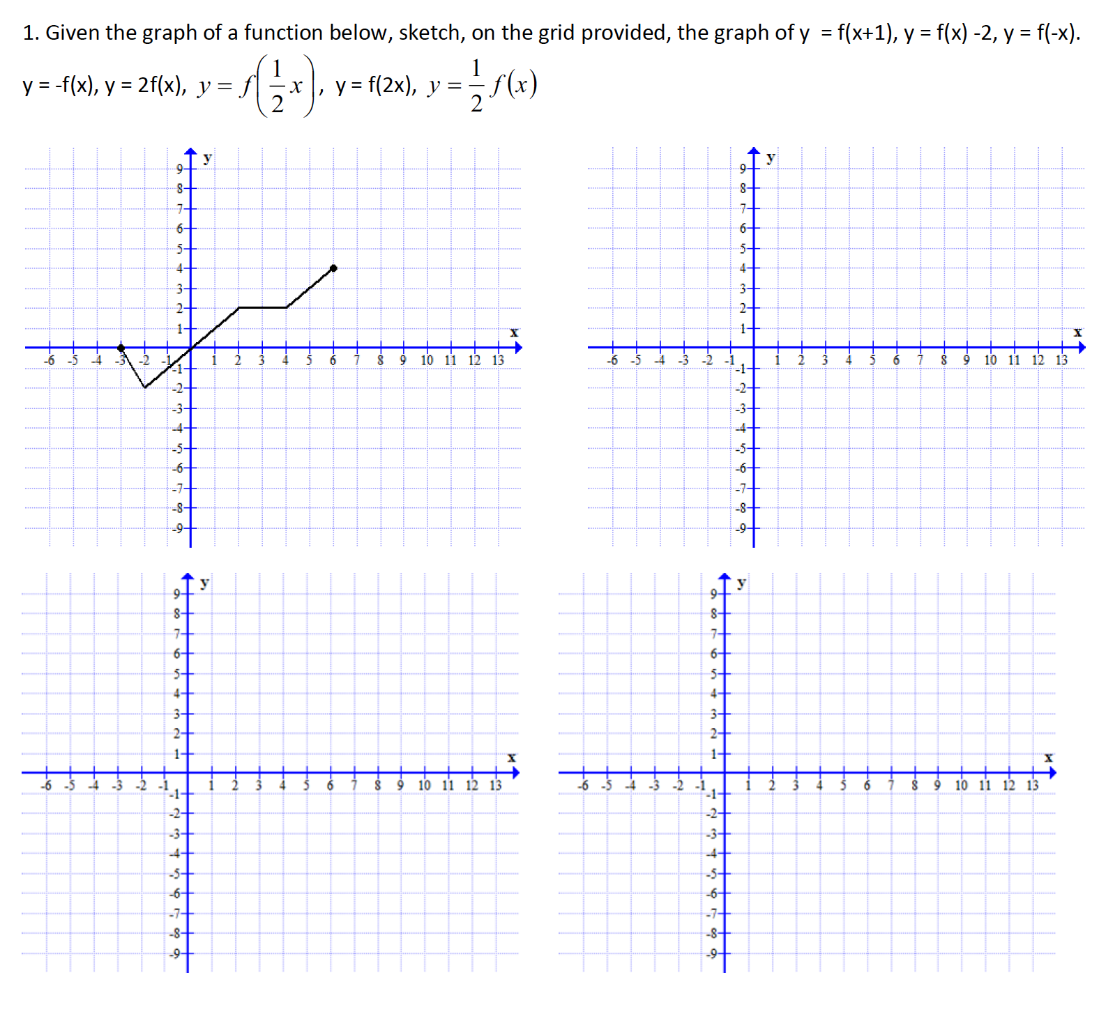 Solved 1. Given the graph of a function below, sketch, on | Chegg.com