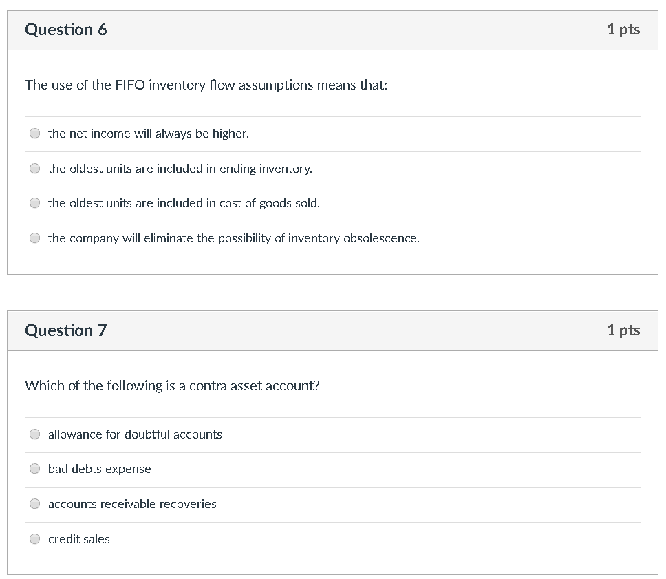 Solved Question 6 1 pts The use of the FIFO inventory flow | Chegg.com