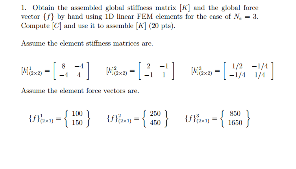 Obtain the assembled global stiffness matrix [K] and | Chegg.com