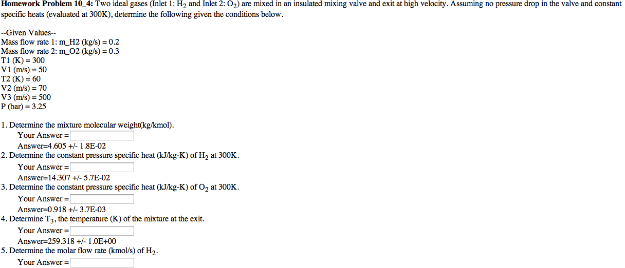 Two ideal gases (Inlet 1: H2 and Inlet 2: 02) are | Chegg.com