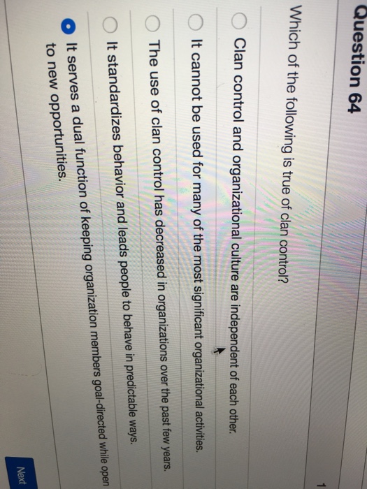 Solved Which of the following is true of clan control? Clan | Chegg.com
