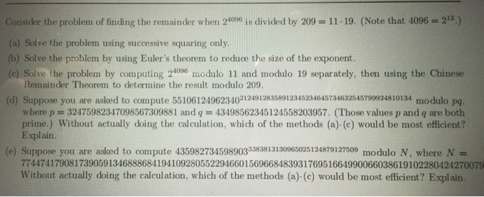 Solved Consider the problem of finding the remainder when | Chegg.com