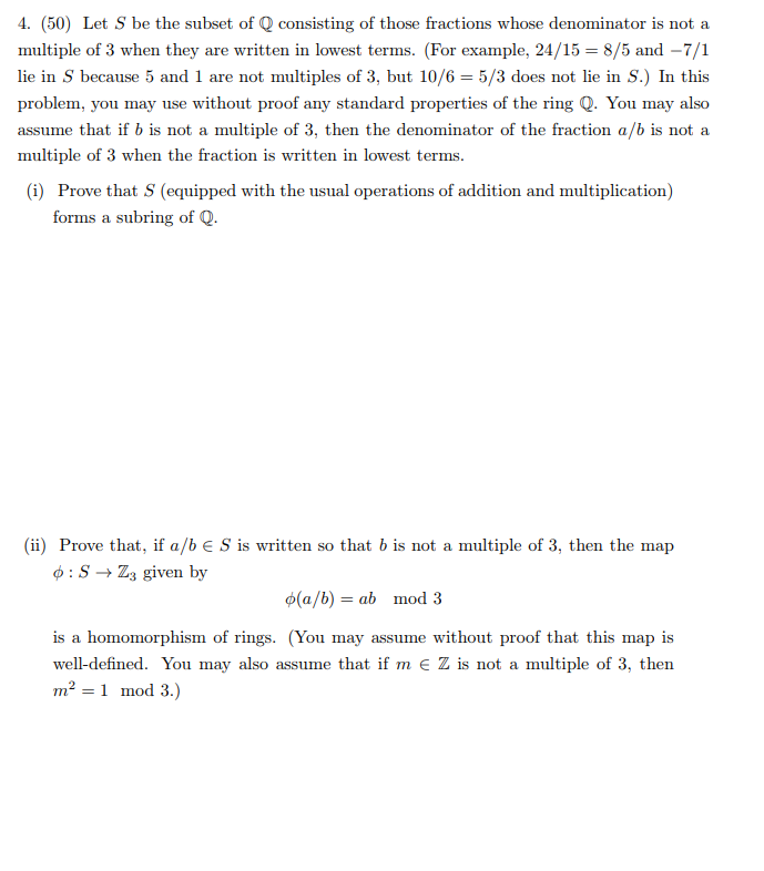 Solved 4. (50) Let S be the subset of Q consisting of those | Chegg.com