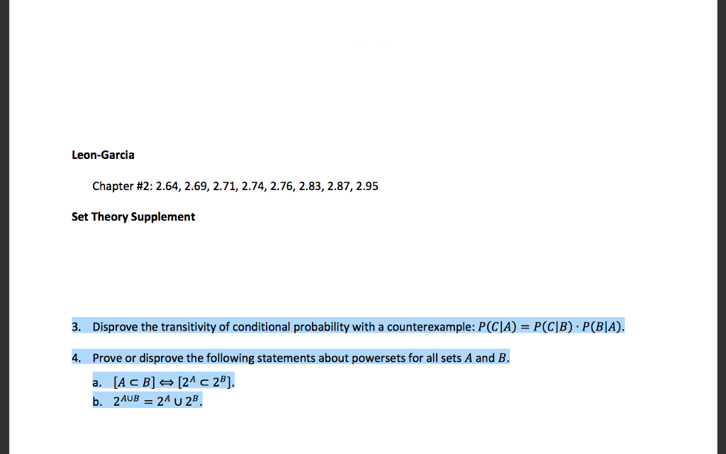 Disprove the transitivity of conditional probability | Chegg.com