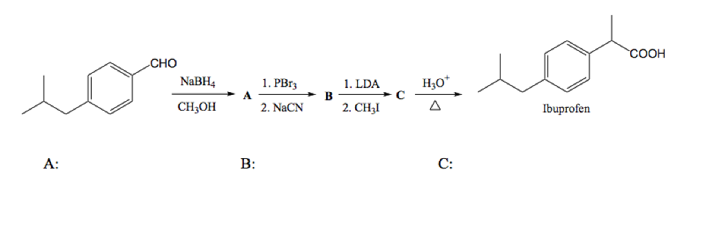 Solved COOH CHO NaBH4 1. PBr3 1. LDA CH3OH 2. NaCN 2CH | Chegg.com