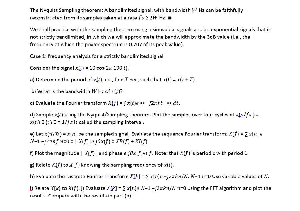Solved The Nyquist Sampling theorem: A band limited signal, | Chegg.com