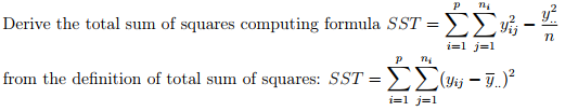 Solved Pni Derive the total sum of squares computing formula | Chegg.com