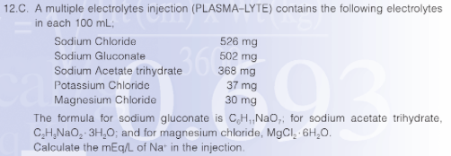 Solved A multiple electrolytes injection (PLASMA - LYTE) | Chegg.com