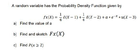 Solved A random variable has the Probability Density | Chegg.com