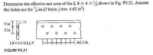 Solved Determine the effective net area of the L 8 × 4 × ½ | Chegg.com