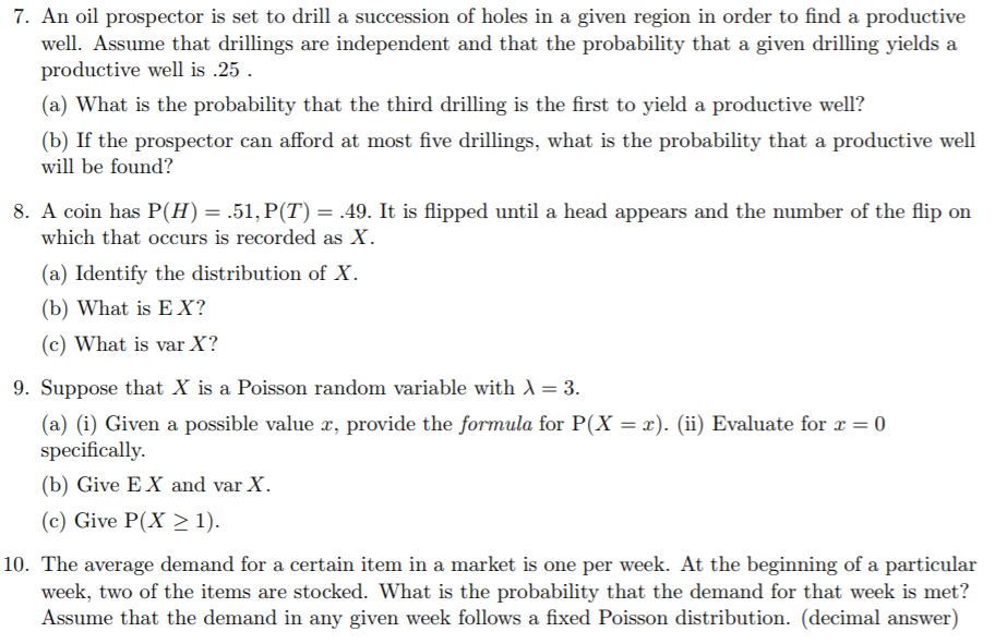 Solved 7. An oil prospector is set to drill a succession of | Chegg.com