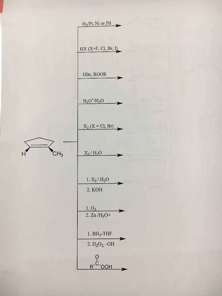 Solved H/Pt, Ni or Pd HX (X=F, Cl, Br, I HBr, ROOR X2 (X Cl, | Chegg.com