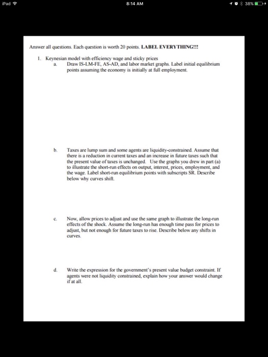 Solved Answer questions question model with wage and sticky | Chegg.com