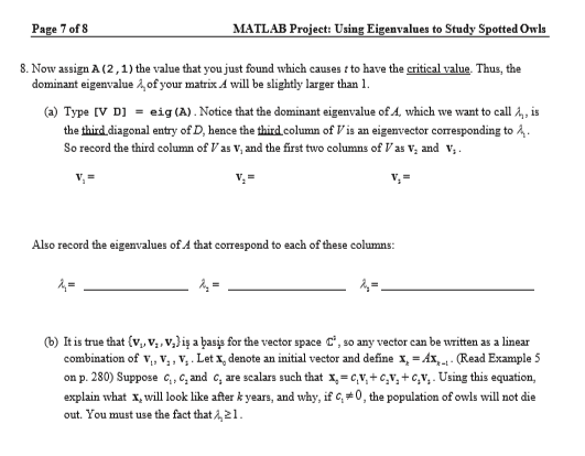 Solved Page 7 of 8 MATLAB Project: Using Eigenvalues to | Chegg.com