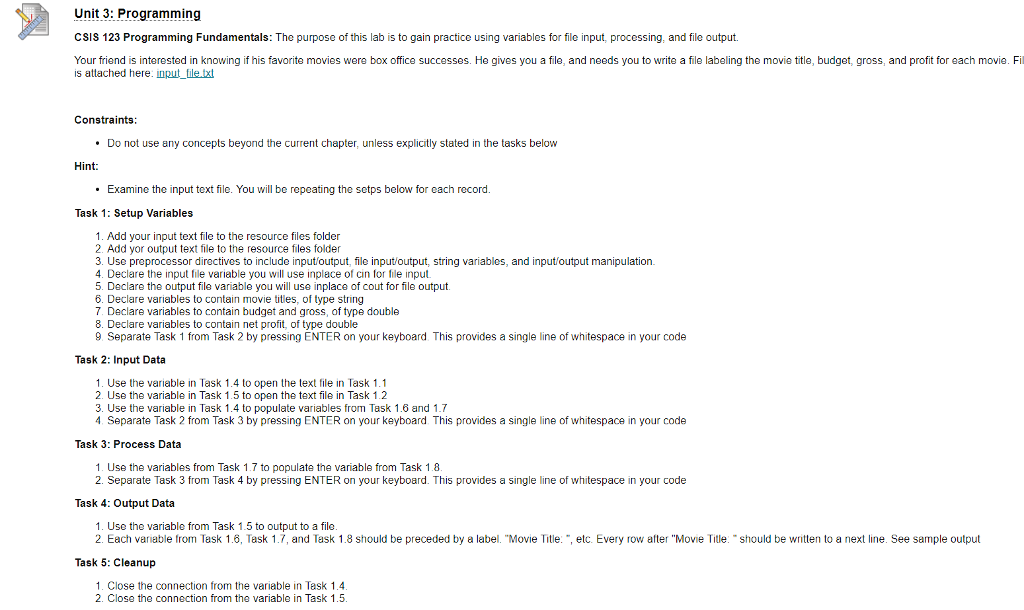 Solved Unit 3: Programming CSIS 123 Programming | Chegg.com