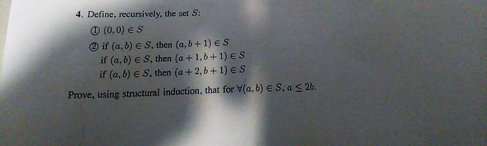Solved 4. Define, recursively, the set S: D (0,0) E S O if | Chegg.com
