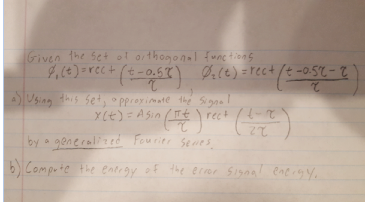 Given the set of orthogonal functions phi, (t) = rec | Chegg.com