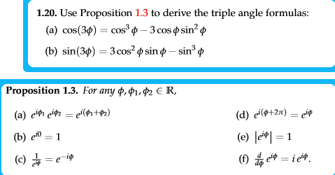 Solved 1.20. Use Proposition 1.3 to derive the triple angle | Chegg.com