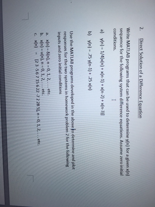 Direct Solution Of A Difference Equation Write 