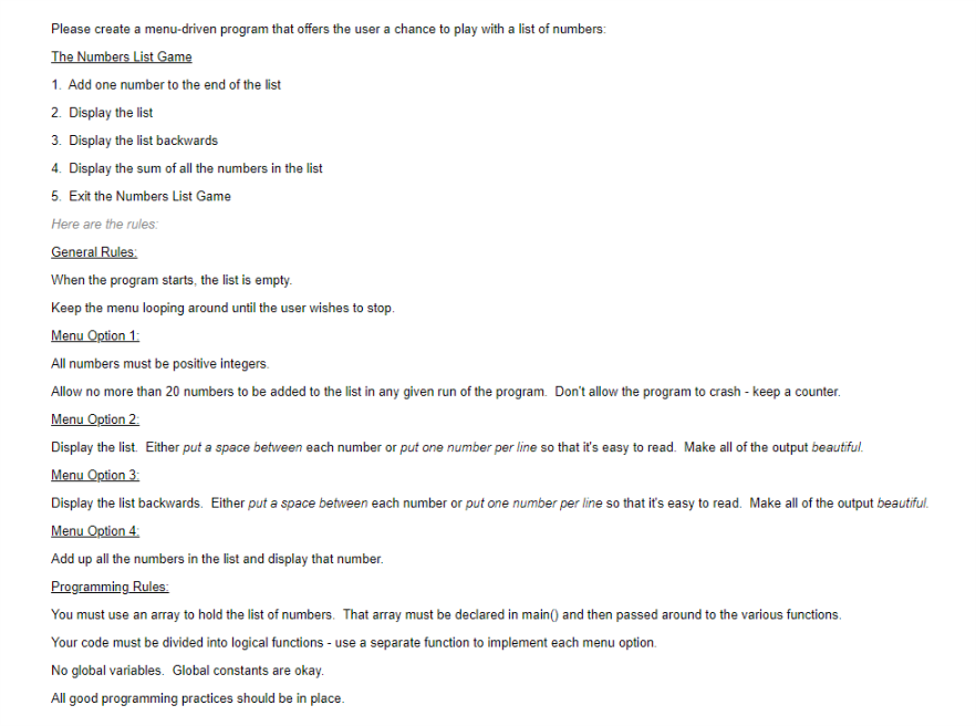 Solved Please create a menu-driven program that offers the | Chegg.com