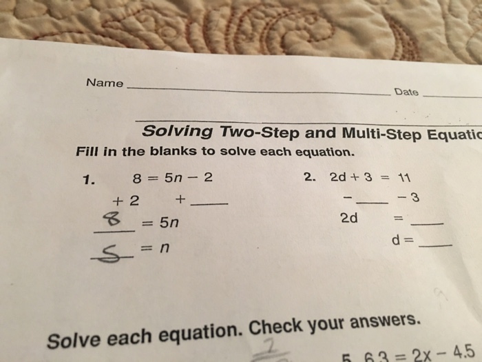 Solved Fill In the blanks to solve each equation. 8 = 5n - | Chegg.com
