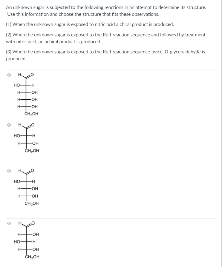 Solved An unknown sugar is subjected to the following | Chegg.com